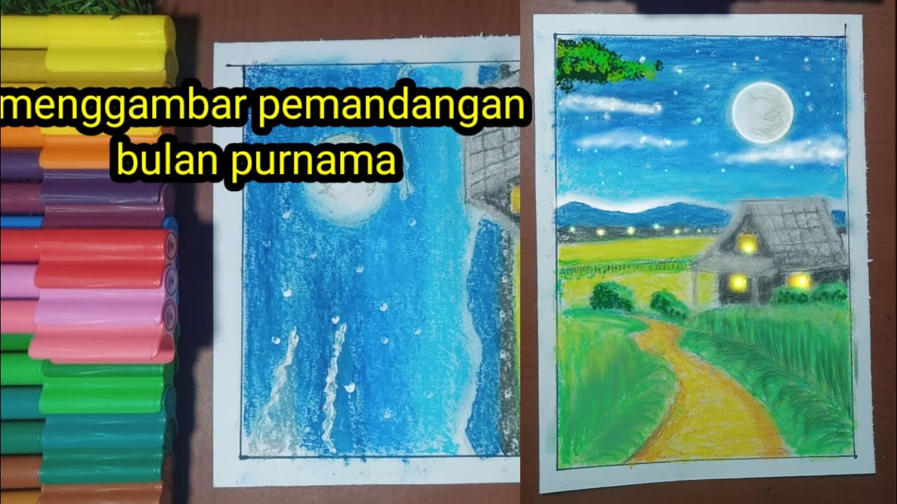 menggambar pemandangan bulan purnama #drawing #draw #menggambar # ...