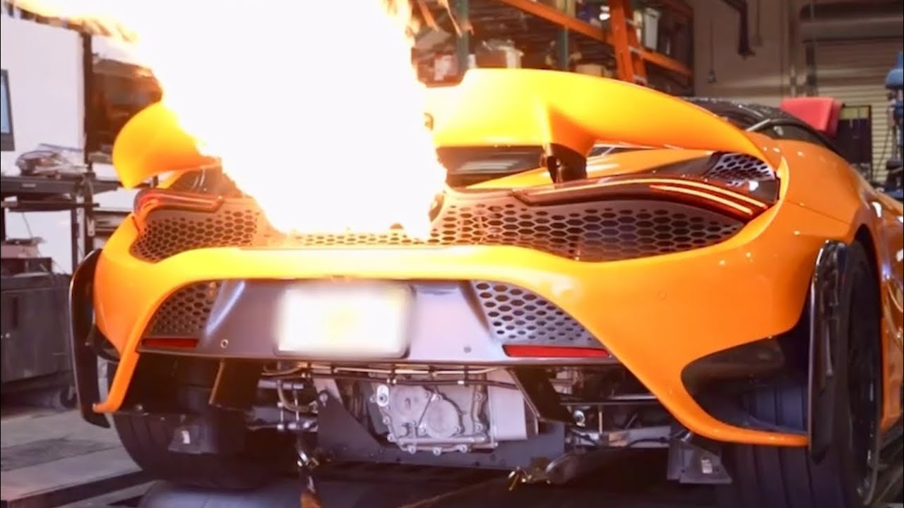 McLaren 765LT shoots huge flames on dyno during stage 2 tune with ...