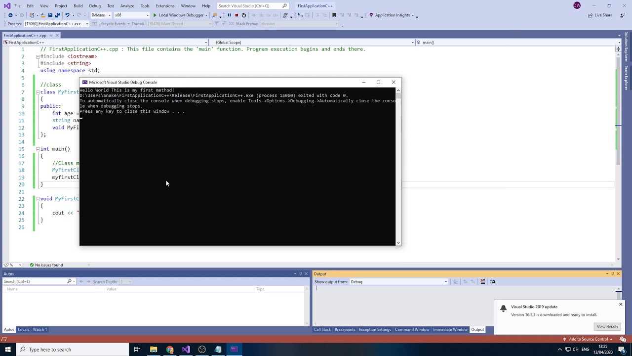 Visual Studio C++ Programming Tutorial 14 Methods - YouTube