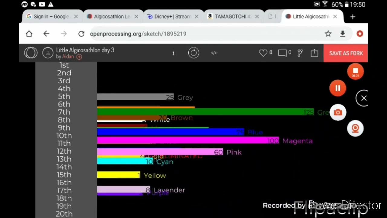 Flipaclip Algicosathlon as an OpenProcessing Scoreboard Days 1-2 - YouTube