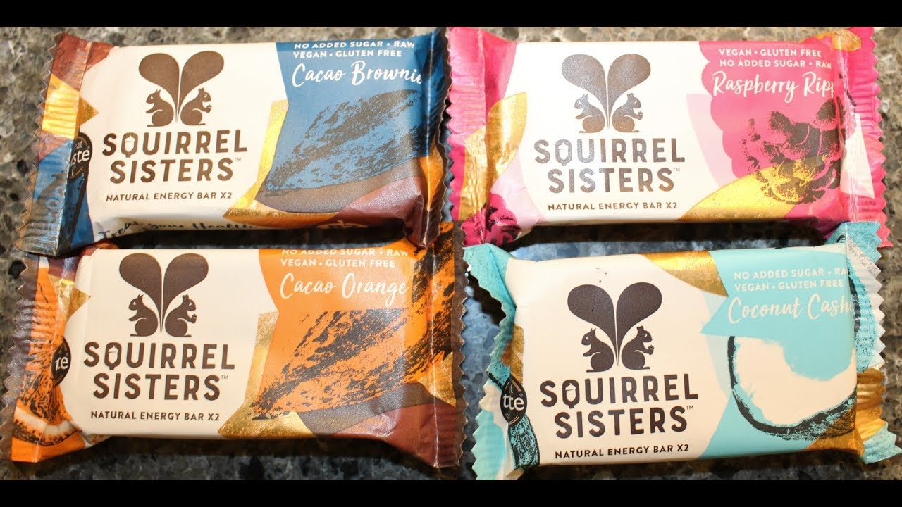 Squirrel Sisters Natural Energy Bar: Cacao Brownie, Raspberry Ripple ...