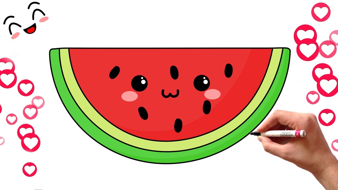 HOW TO DRAW A CUTE WATERMELON | Step By Step Easy Drawing - YouTube