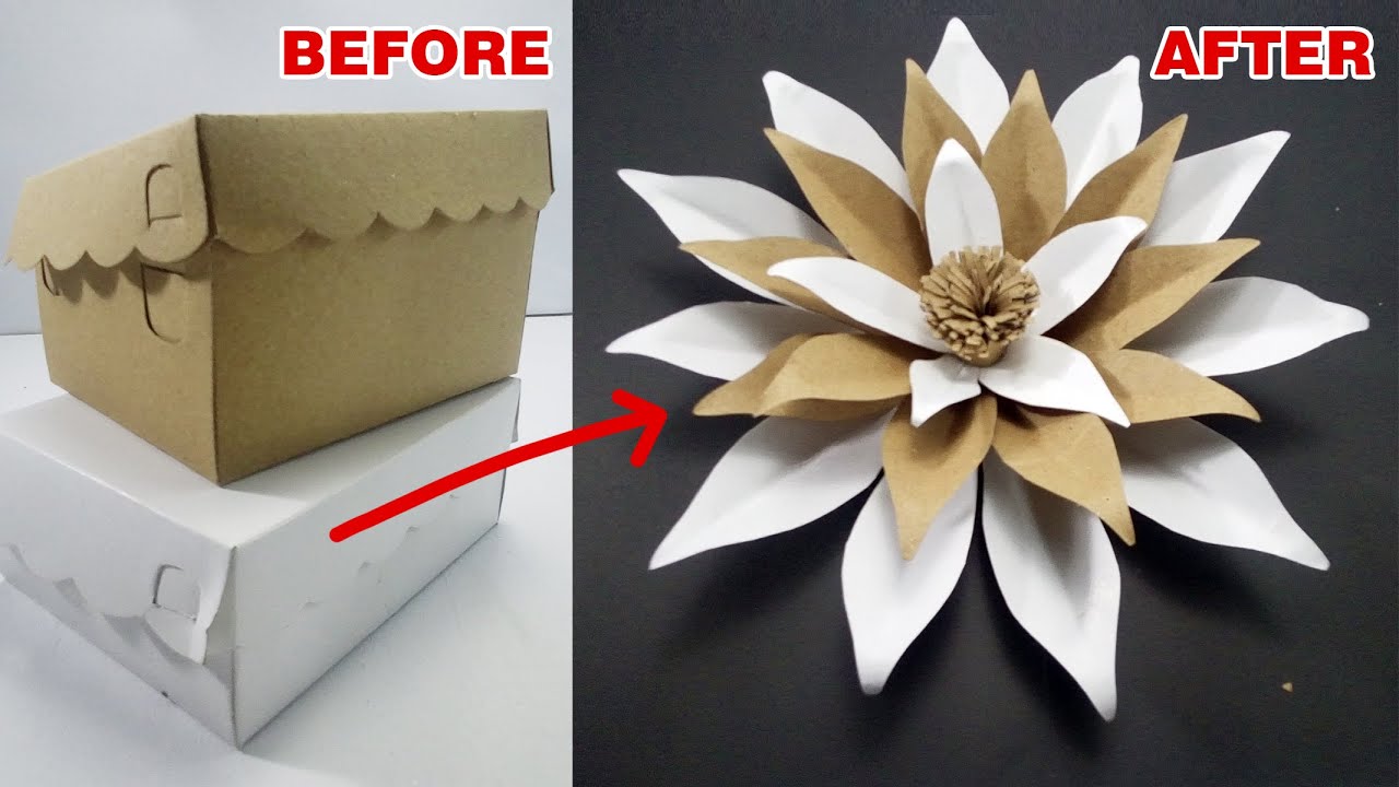 BUAT BUNGA KERTAS DARI KARDUS KOTAK MAKAN | CARA MEMBUAT BUNGA DARI ...