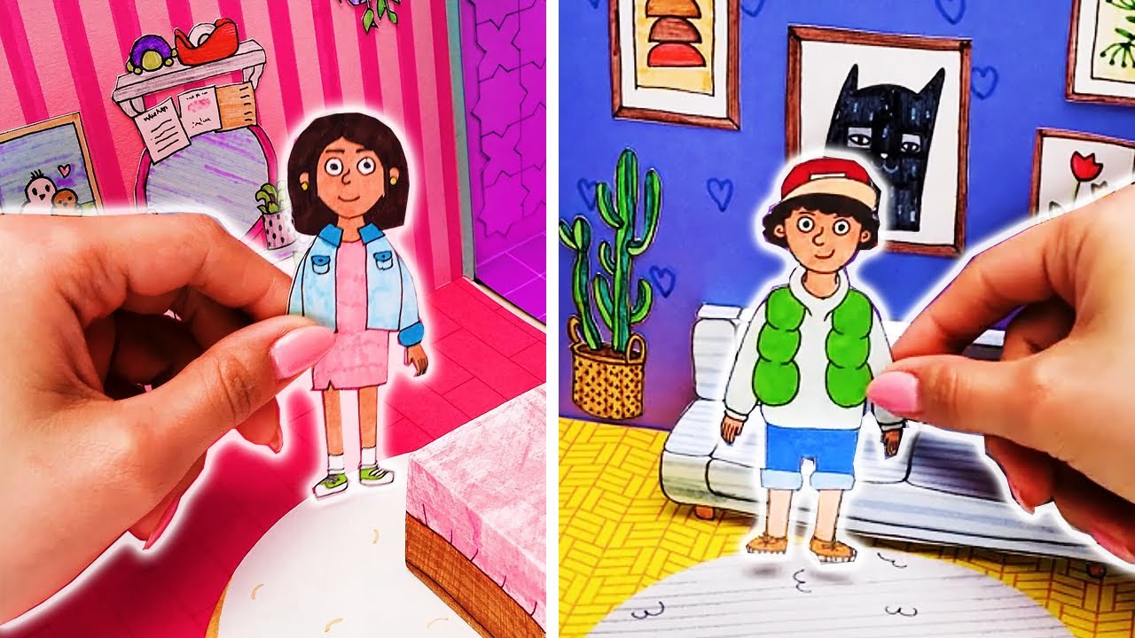 Boys VS Girls: Paper Rooms Makeover! || Playbook With 4 Rooms || Easy ...