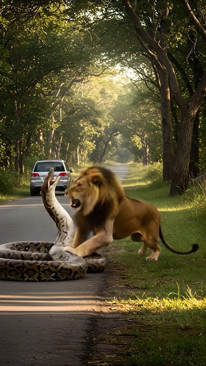 Epic Battle: Lion Takes on Massive Python in the Wild #shorts #wildlife ...