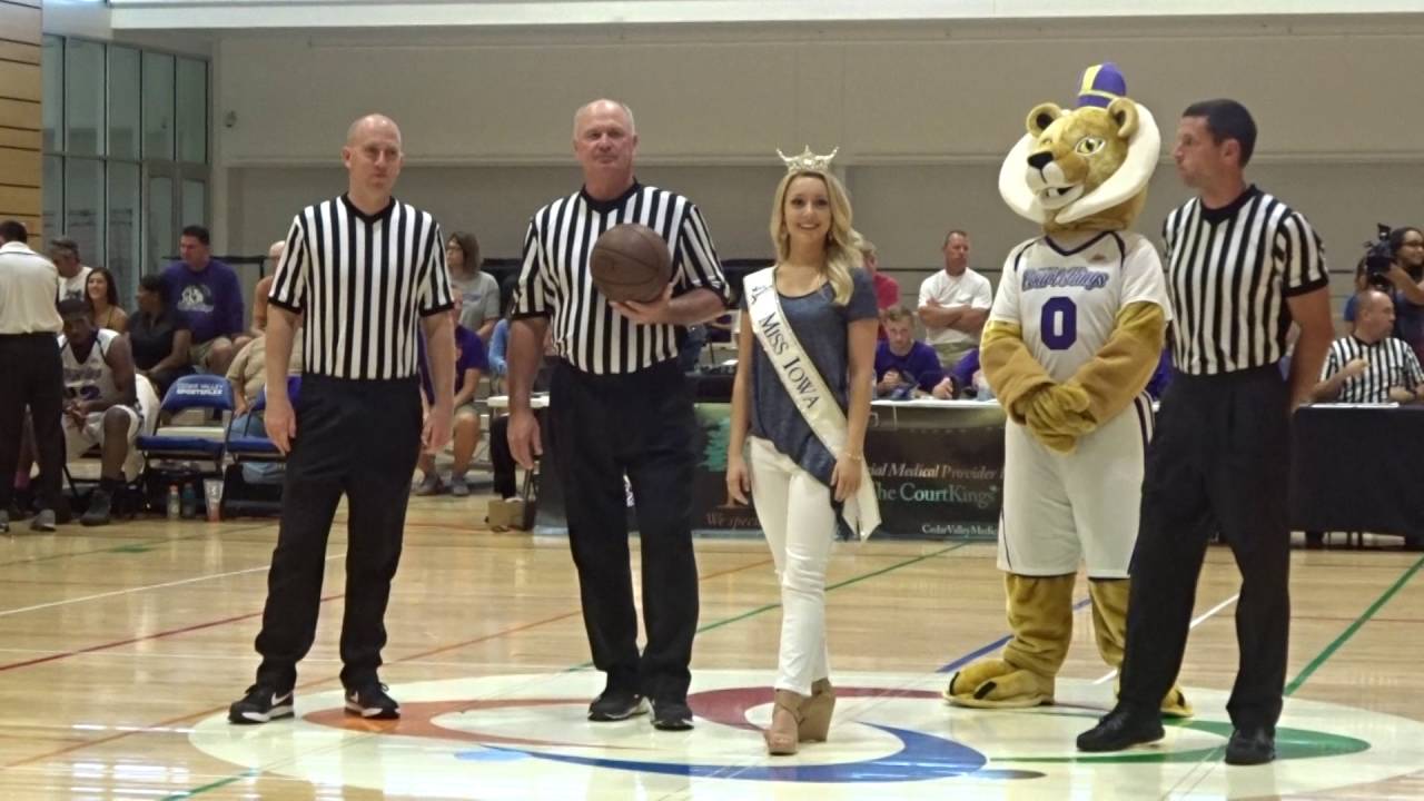 MISS IOWA KELLY KOCH PRESENTS THE GAME BALL AT THE COURTKINGS GAME ...