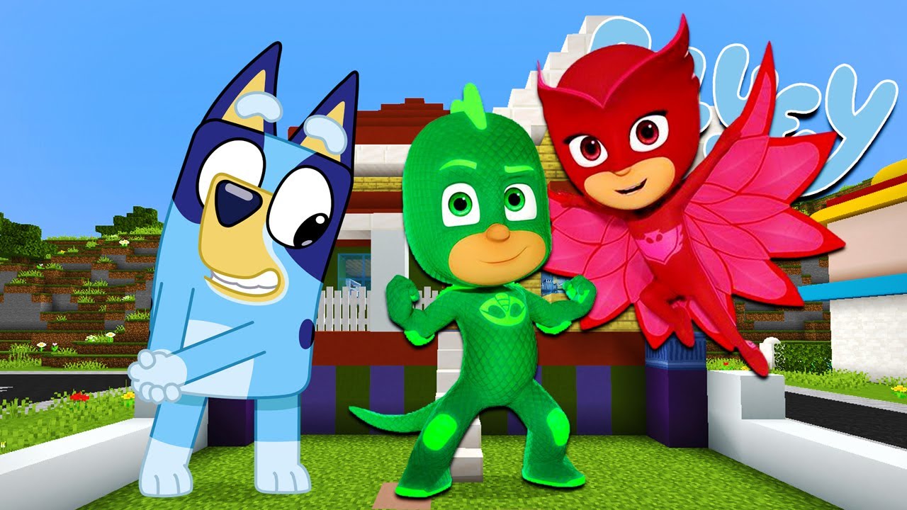 BLUEY conoce a GECKO y ULULETTE de los PJ MASKS y son AMIGOS | Las ...