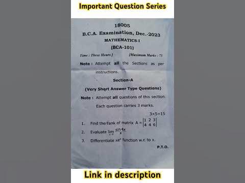BCA 1st Sem Maths Question Paper 2023 | Previous Year Question Paper ...