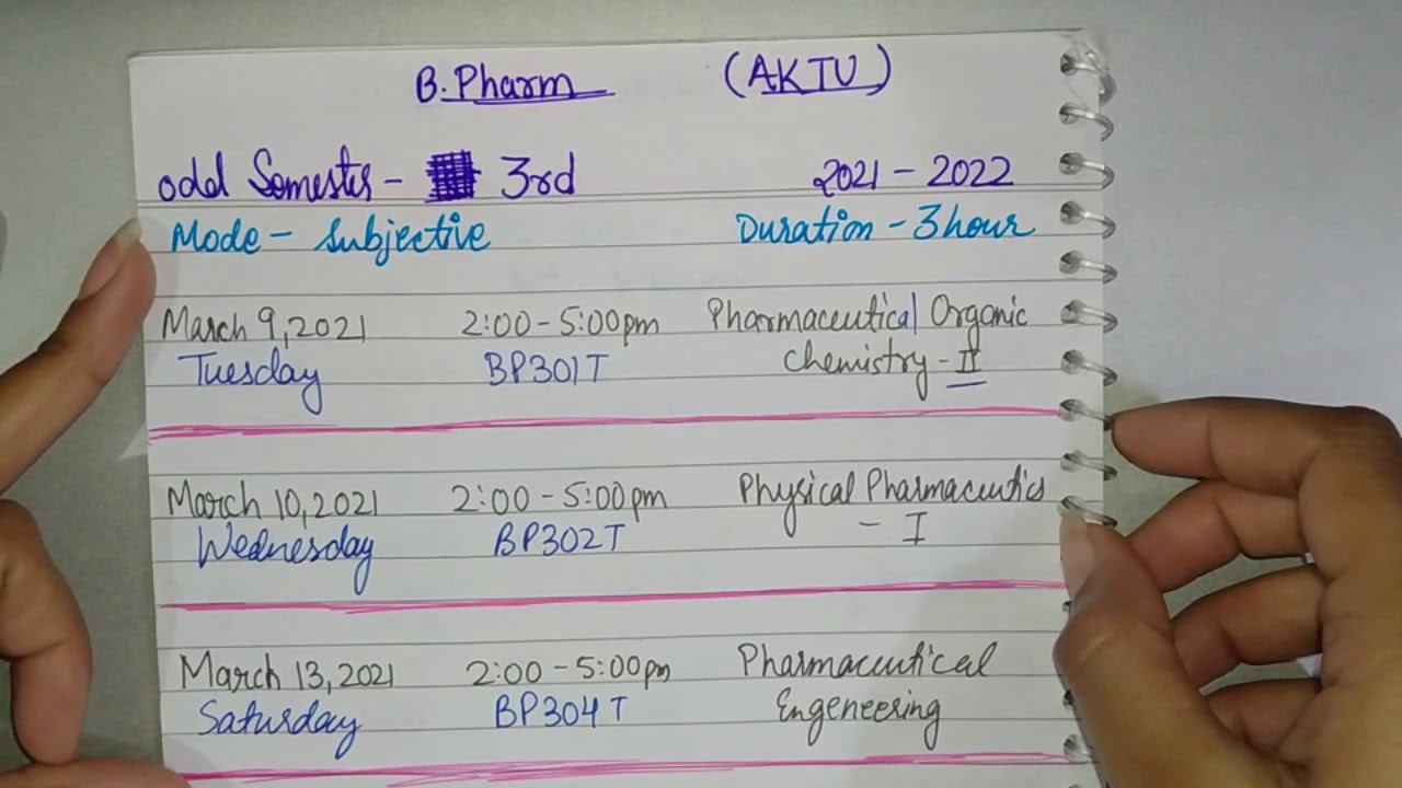 AKTU B PHARM 3rd semester Old One 2021 2022 Regular Date Sheet All aktu-b-pharm-3rd-semester-old-one-2021-2022-regular-date-sheet-all