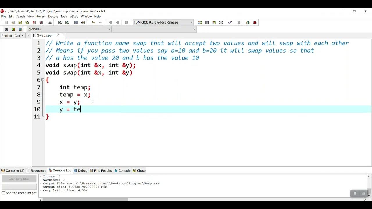 Another Example of a VOID Function that will swap values between two variables - YouTube