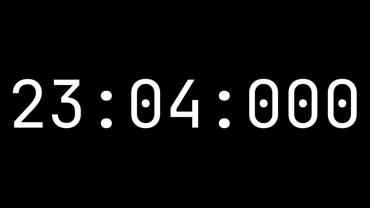 Countdown timer 23 minutes, 4 seconds [23:04:000] - White on black with ...