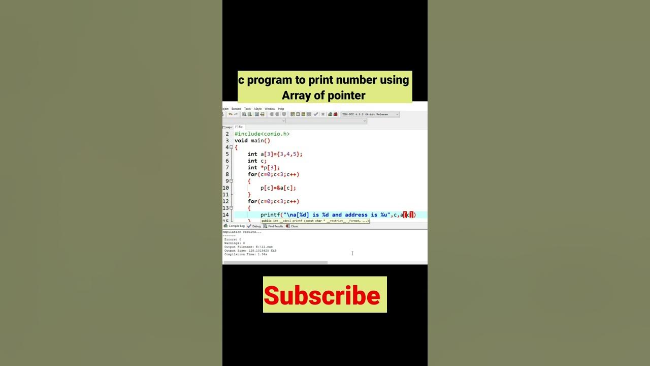 C Program To Print Number Using Array Of Pointer Shorts Clanguage Youtube 9616