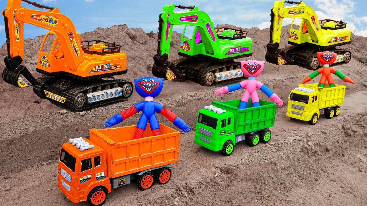 Excavator, crane, Huggy Wuggy rescue truck and car wash - Children's ...