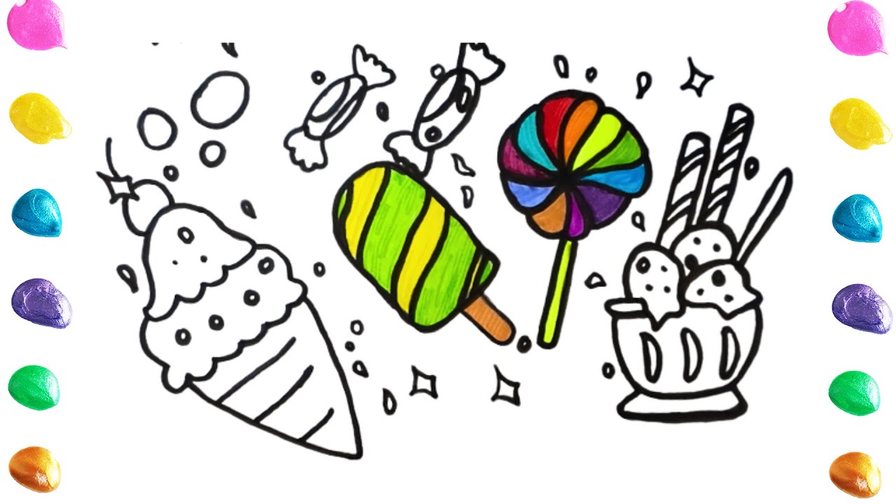 How to draw ice cream and colorful candy for kids | ice cream and candy ...
