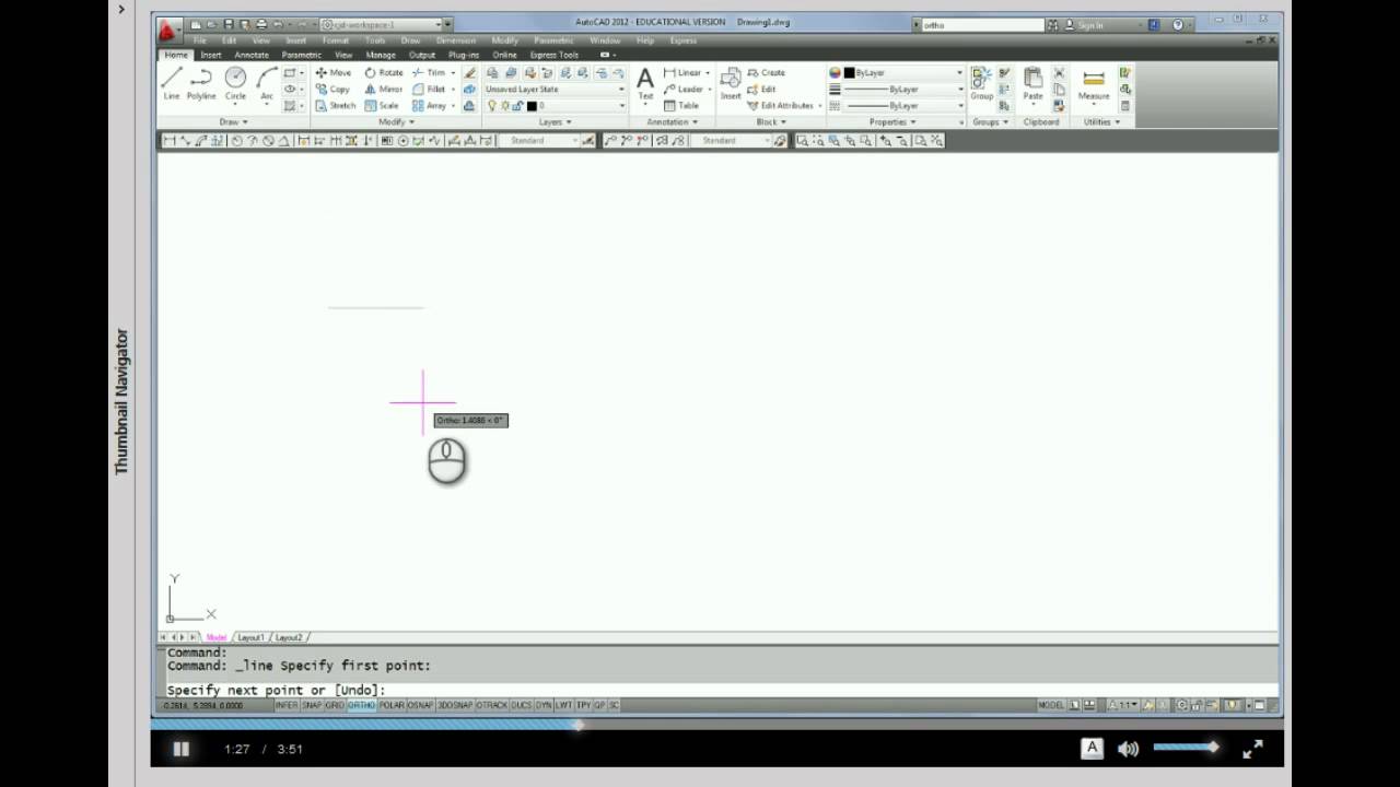 Autocad - Line Command w Ortho #5 - YouTube