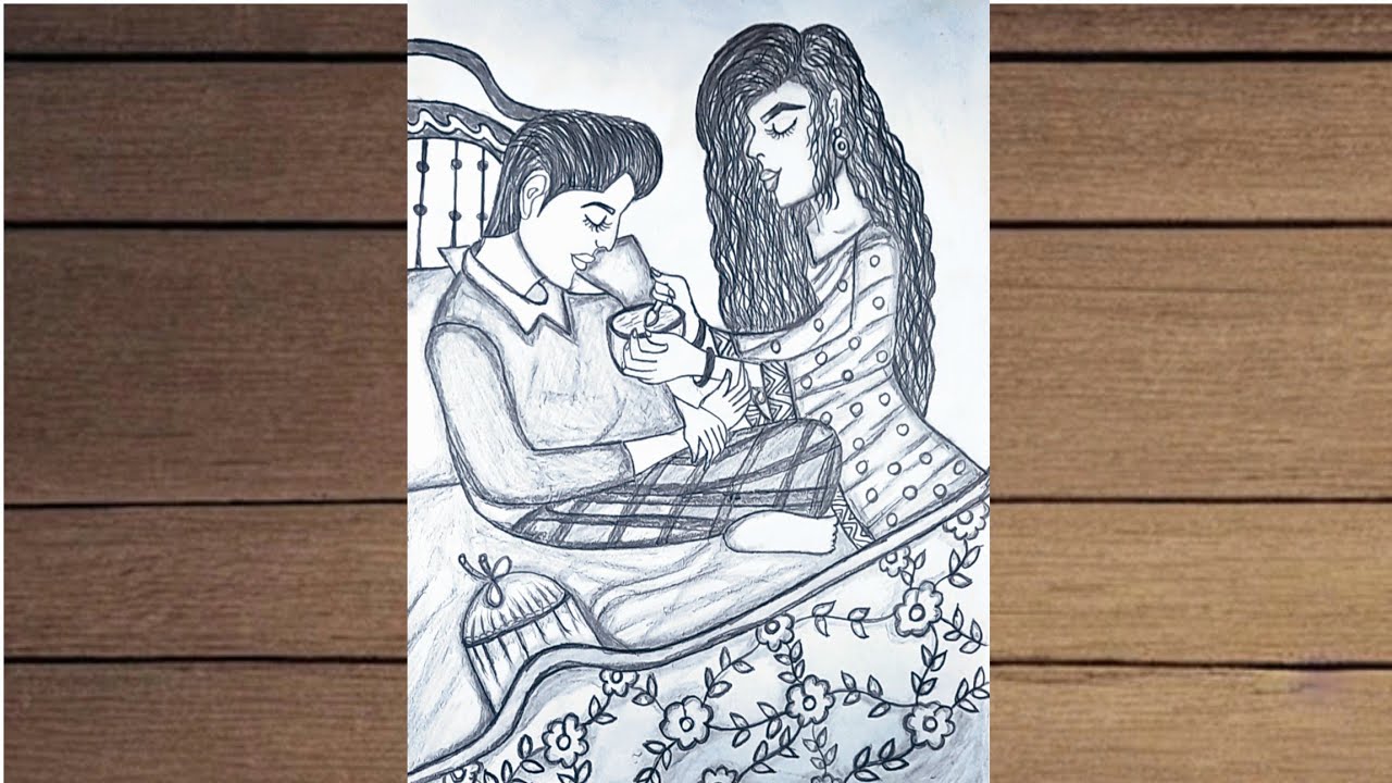 A pencil drawing of a wife serving her husband || Drawing Tutorial ...