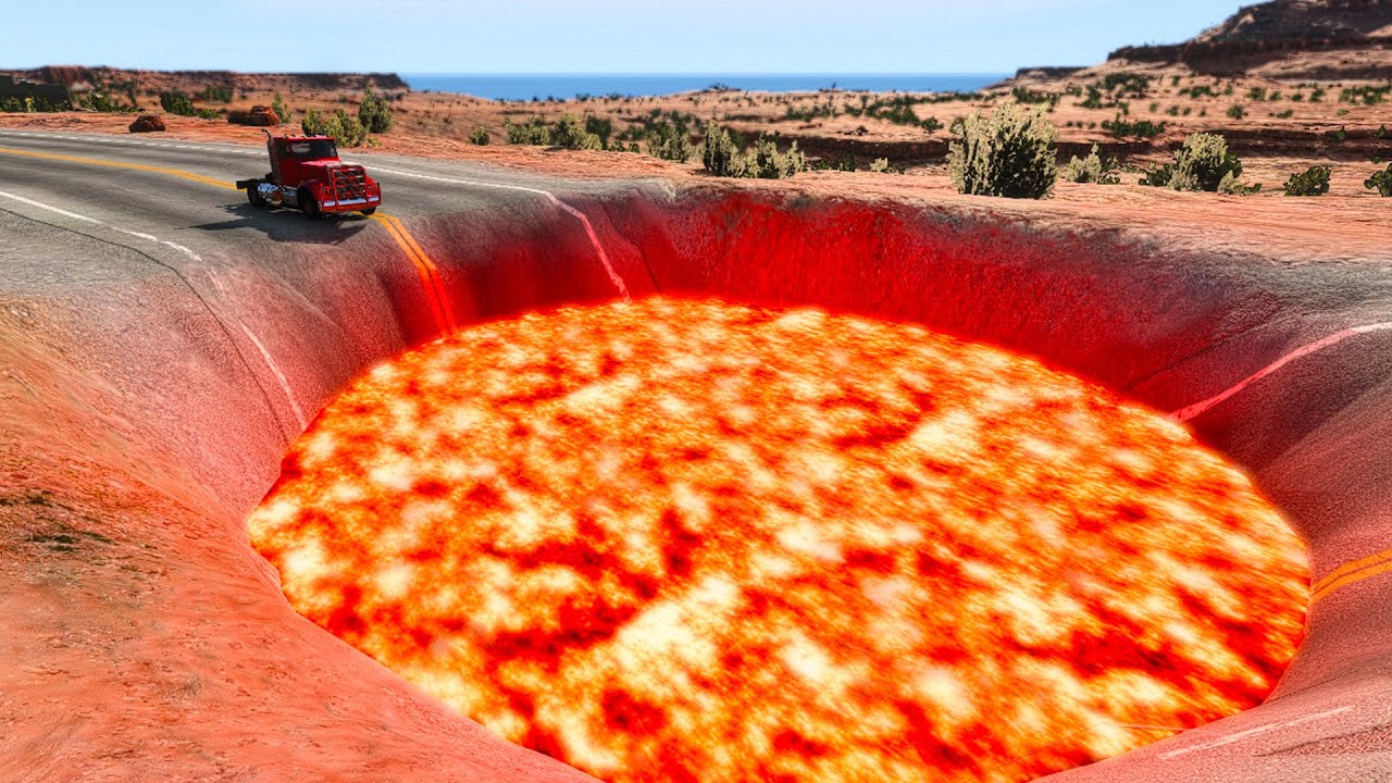Cars vs Giant Lava Pit Jump Family Edition – BeamNG.Drive - YouTube