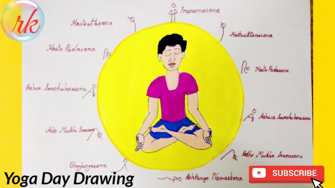 Yoga Day Drawing step by step - YouTube