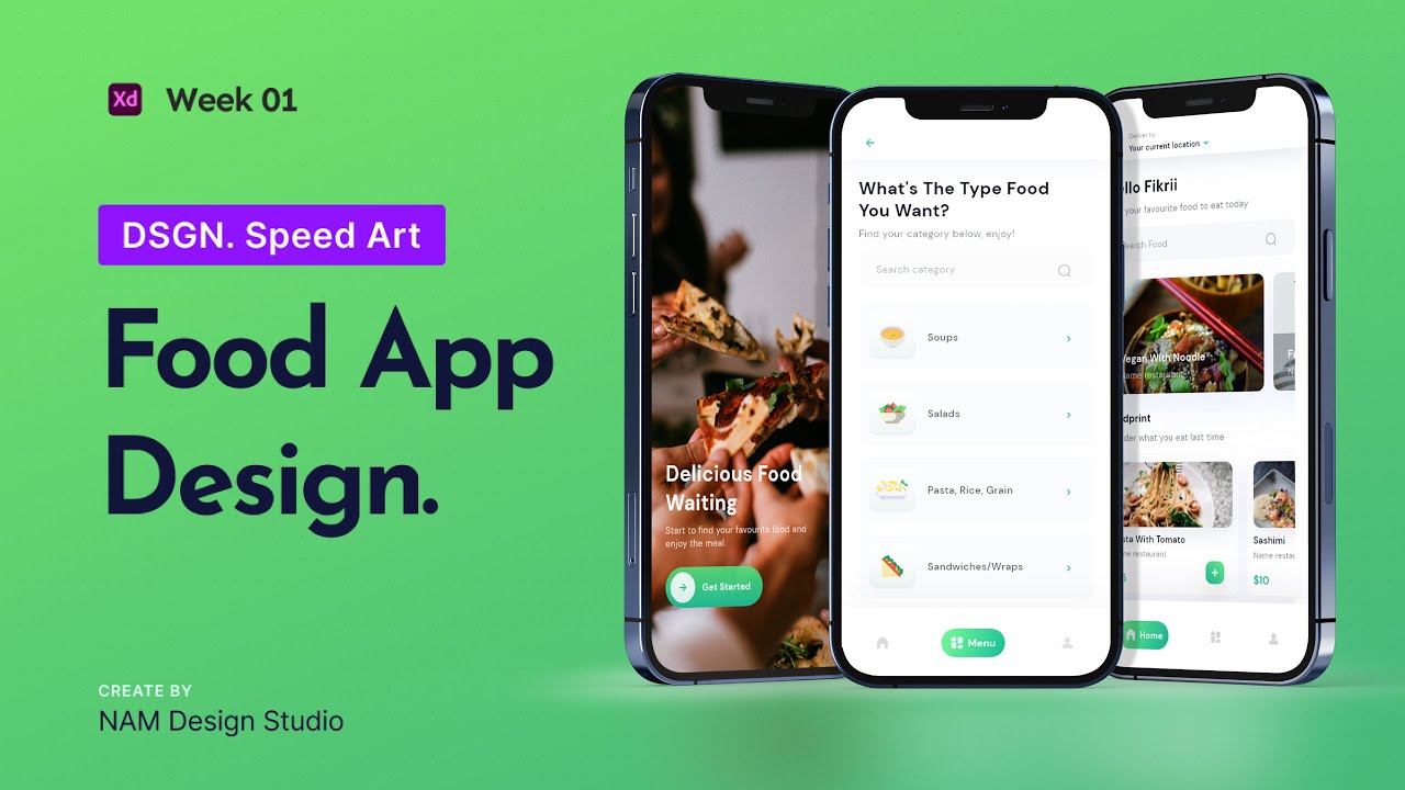 UI Design Food App in Adobe XD - UI Speed Design | Week - 01 - YouTube