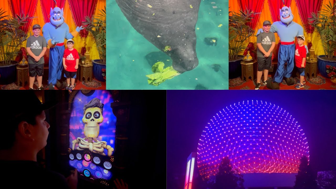 EPCOT Disney World Day 20 Manatees COCO Three Caballeros Genie Aladdin ...