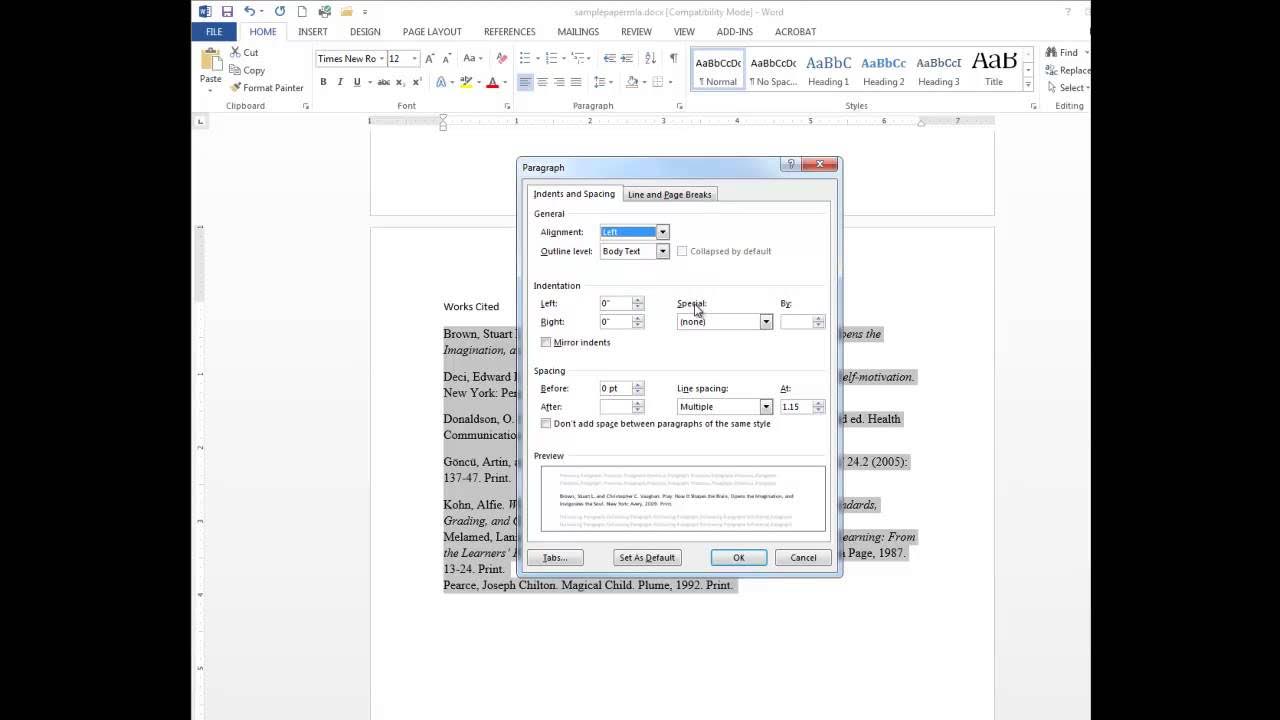 Formatting Works Cited List, MLA Format, Microsoft Word - YouTube