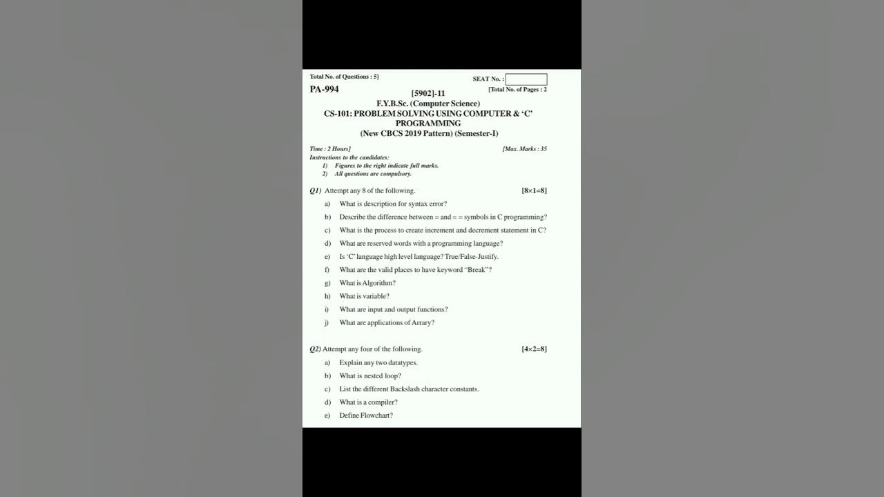 FY. BCS||Problem solving using computer & C programming||PYQ||sppu#computer science - YouTube