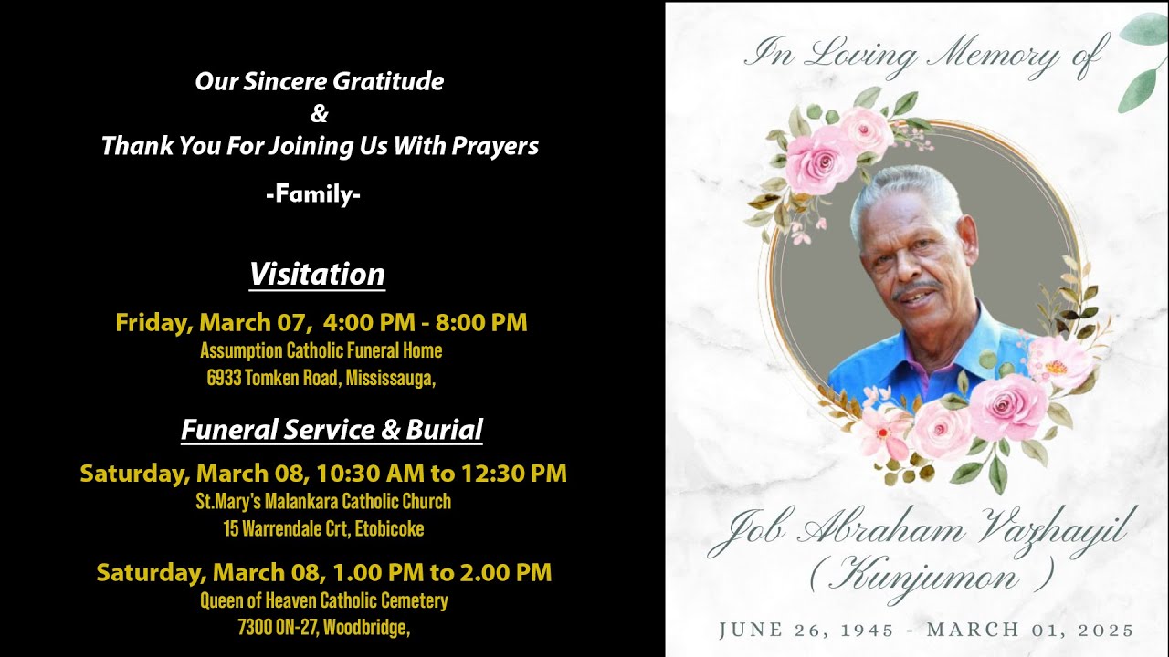 Funeral Service & Burial : Job Abraham Vazhayil (Kunjumon) - YouTube