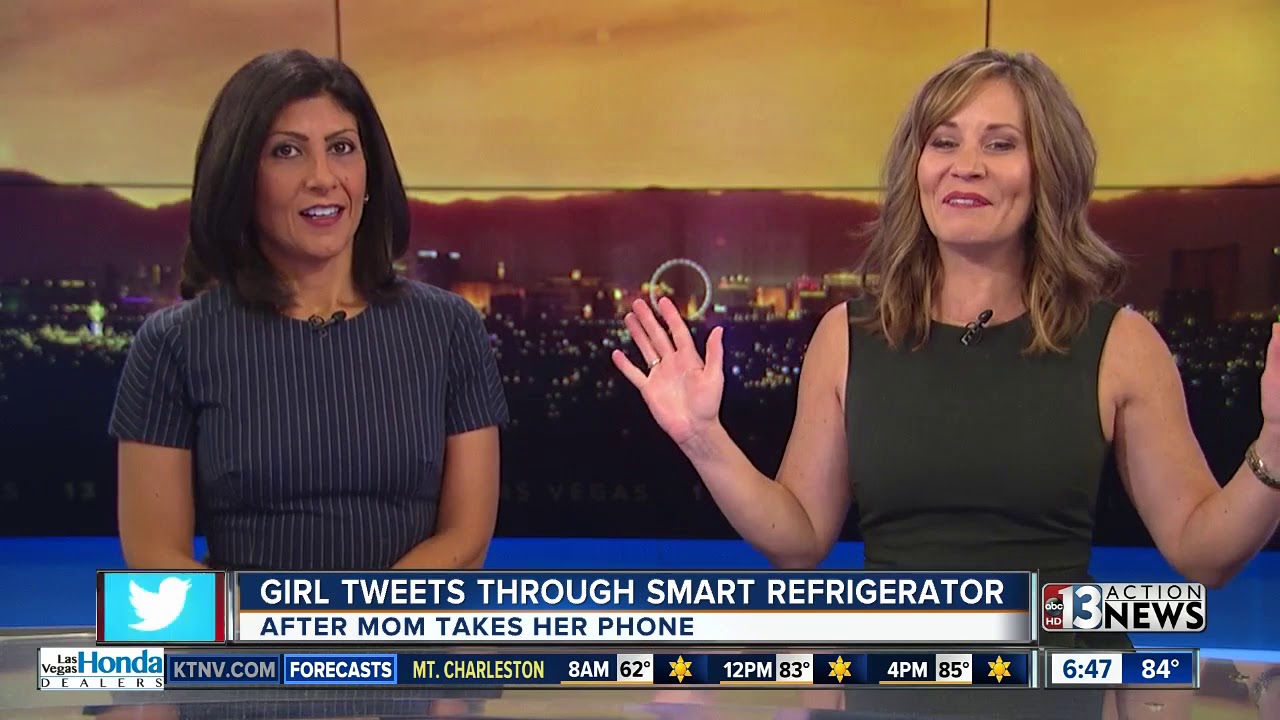 Girl tweets through refrigerator - YouTube