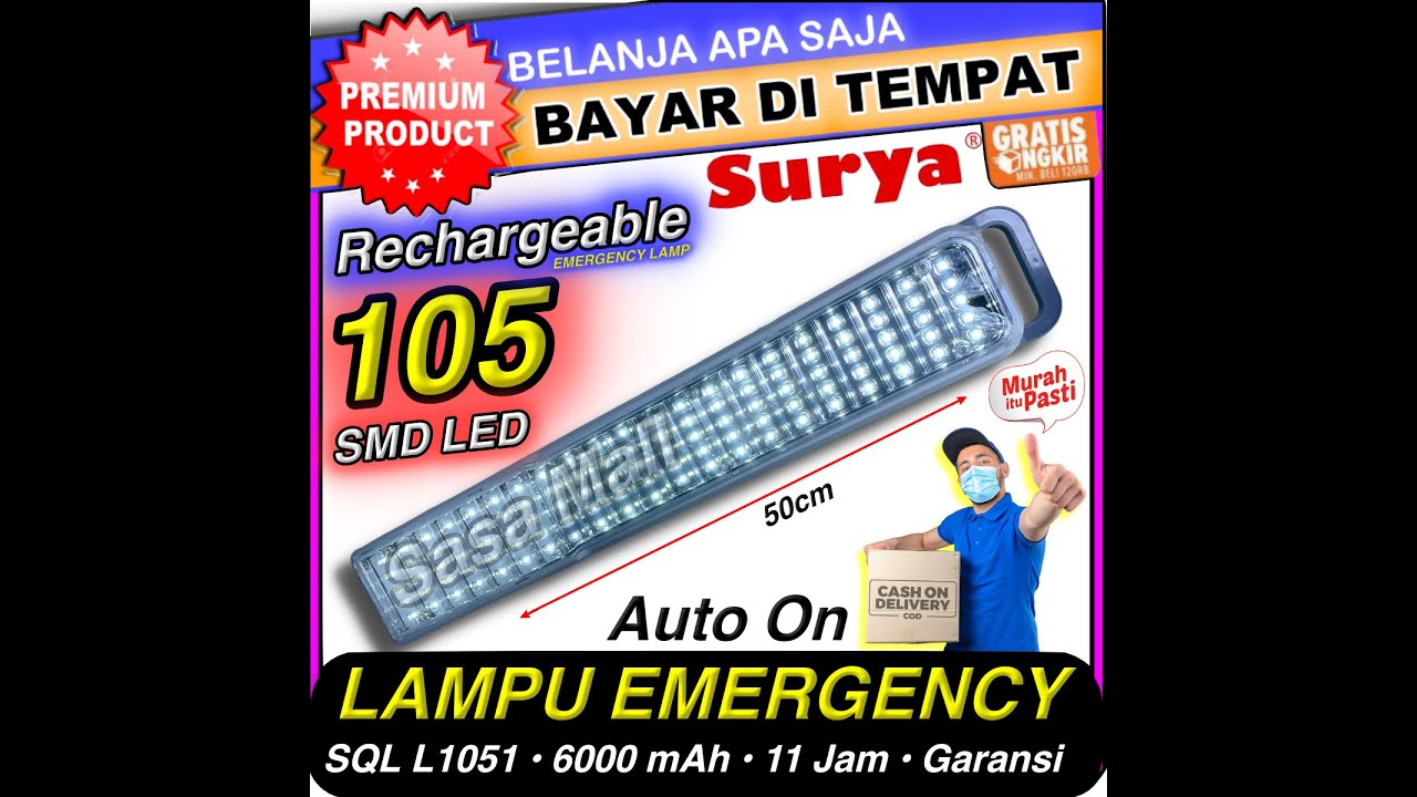 Surya SQL L1051 Rechargeable Emergency Light 6000 mAh Tahan 11 Jam 105 ...