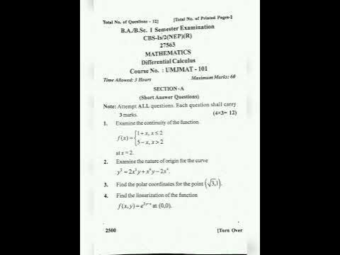 Bsc 1st Sem. || Math Paper 2023|| Jammu University #exam #education # ...