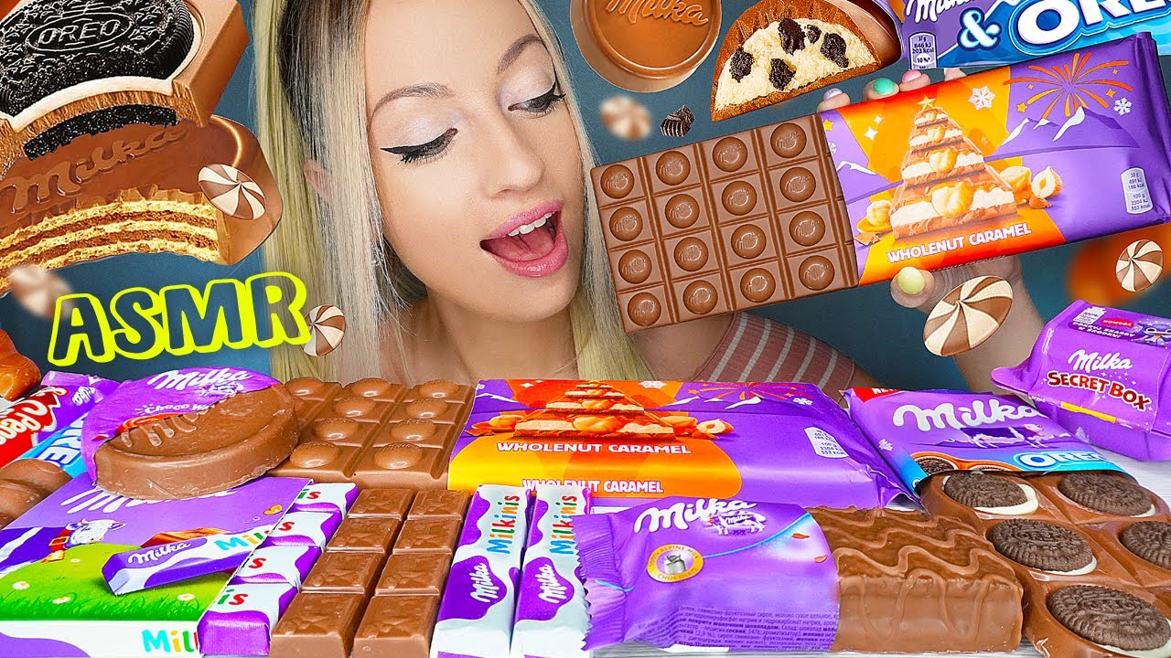 ASMR EATING CHOCOLATE MILKA PARTY 초콜릿, 디저트 과자 (CAKE, MILKA CHOCOLATE ...