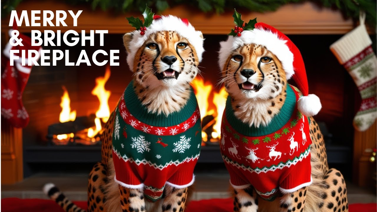 Christmas, Fireplace with Fire Sounds 🔥, and Cute Animals - YouTube