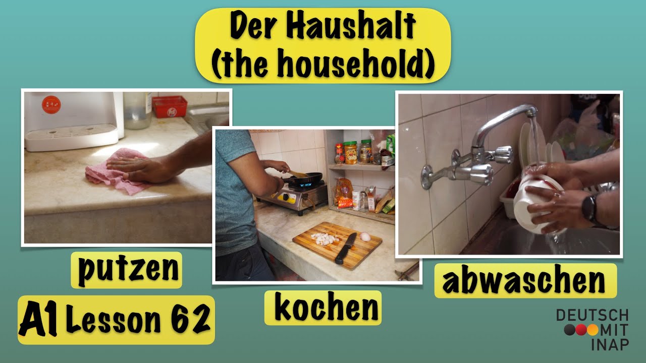 A1- German lesson 62 | Der Haushalt | Haushaltsaktivitäten im Präsens ...