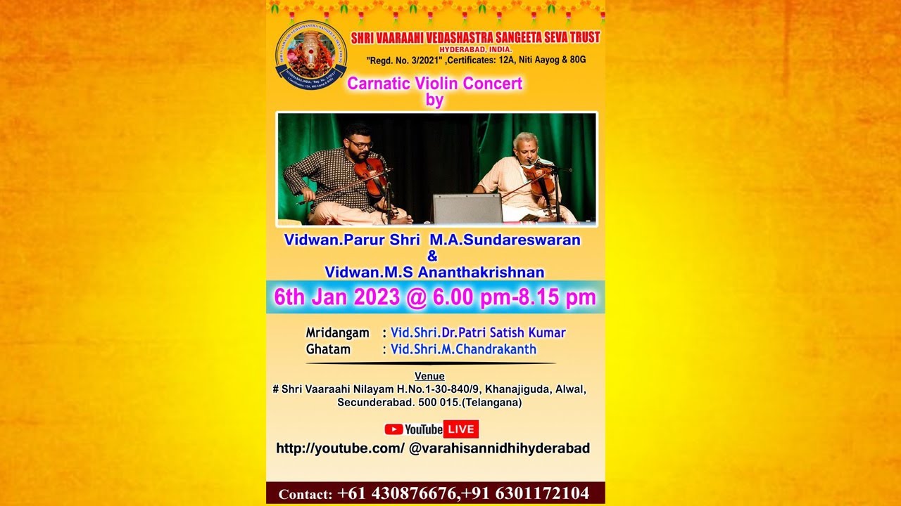Carnatic Violin Concert By Vid.Shri M.A Sundareswaran & Vid.M.S ...