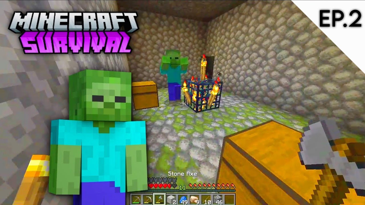 I Found Zombies Sponer In Cave | Minecraft Survival Episode 2 - YouTube
