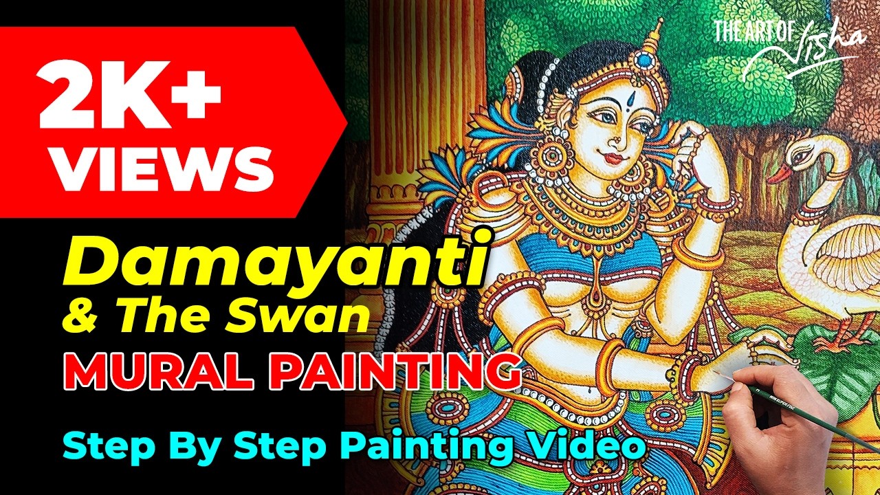 DAMAYANTHI AND THE SWAN | Step by Step Mural Painting Method | The Art ...