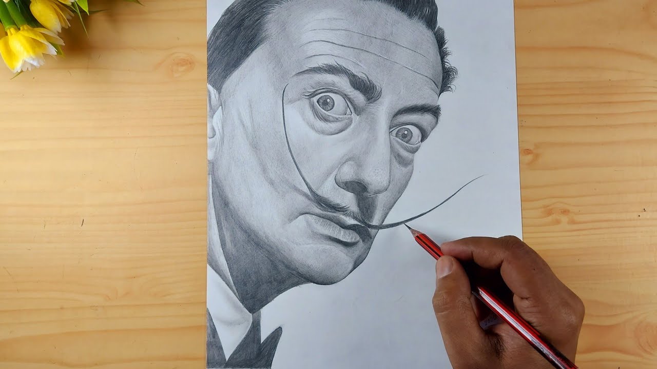Drawing Salvador Dali with NATARAJ pencil | Cheap pencil Drawing ...