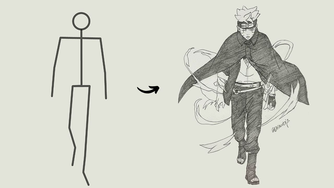 How to draw Boruto Uzumaki full body out of Stick man | Easy step-by ...