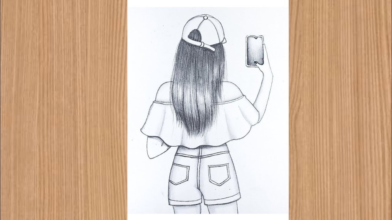 How to draw a girl taking selfie 🤳/beginners drawing tutorial ...