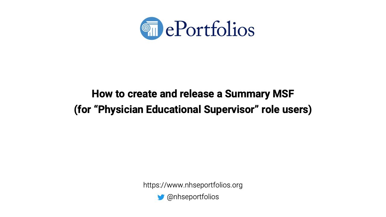 How to create and release a Summary MSF (for "Physician Educational ...
