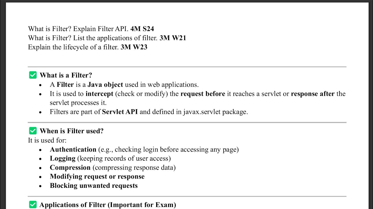 3.6 - Filter, Applications of Filter, Filter API, Filter Life Cycle ...