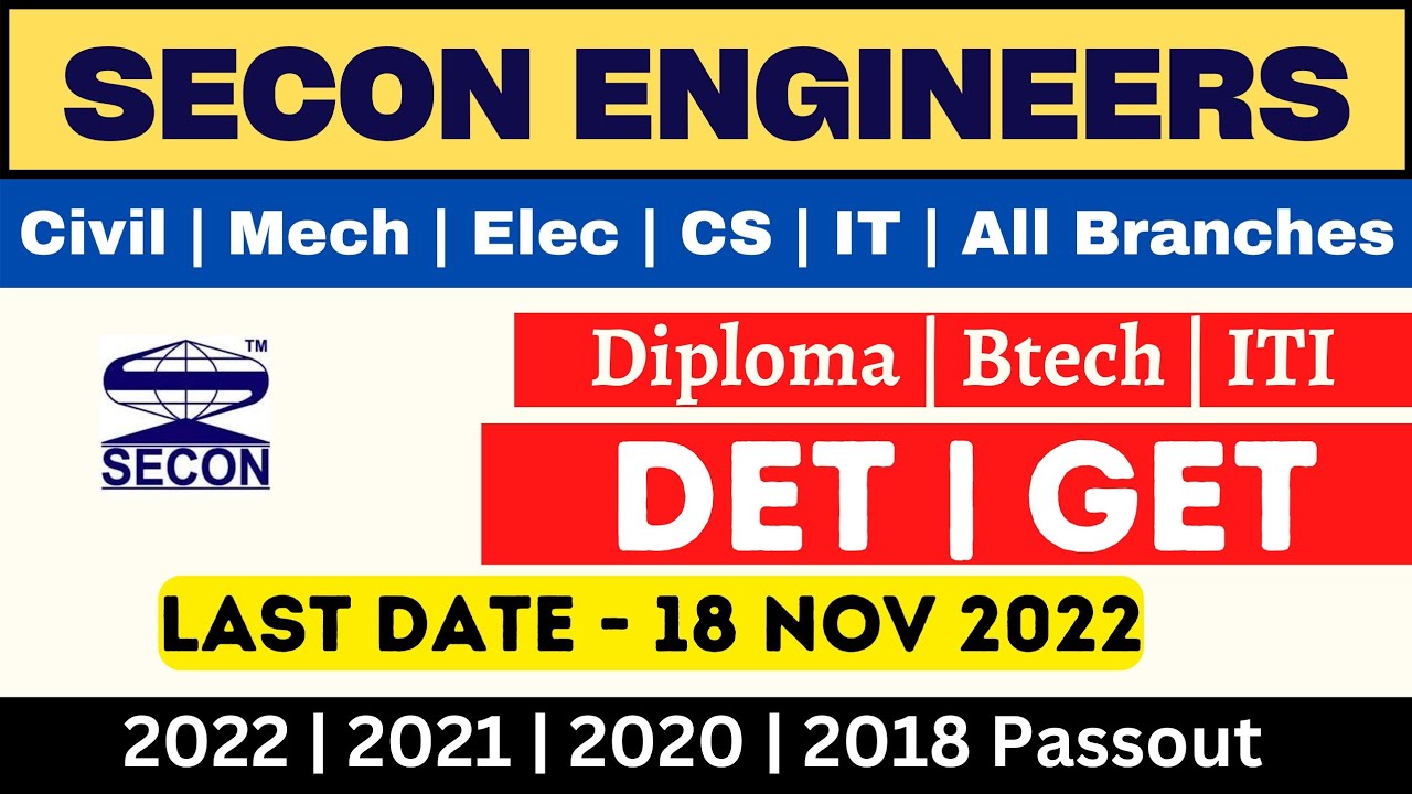 SECON ENGINEERS Recruitment 2022 | Diploma Trainee | Graduate Engg ...