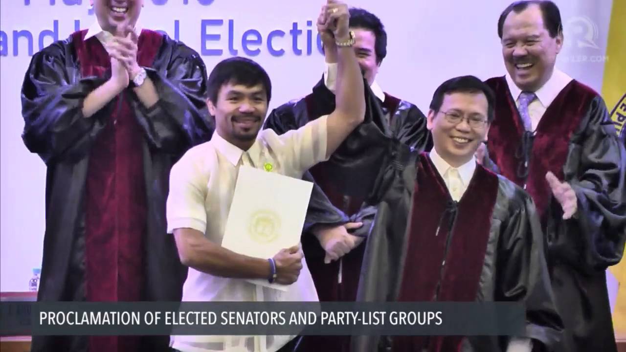 Senator-elect Manny Pacquiao receives his certificate of proclamation ...
