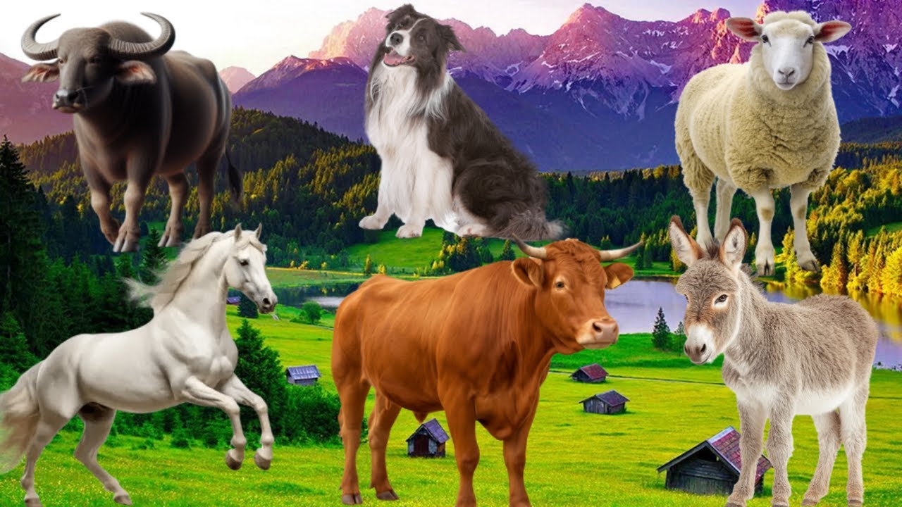 Cute Farm Animals Compilation: Cow, Buffalo, Sheep, Dog, Horse, Donkey ...