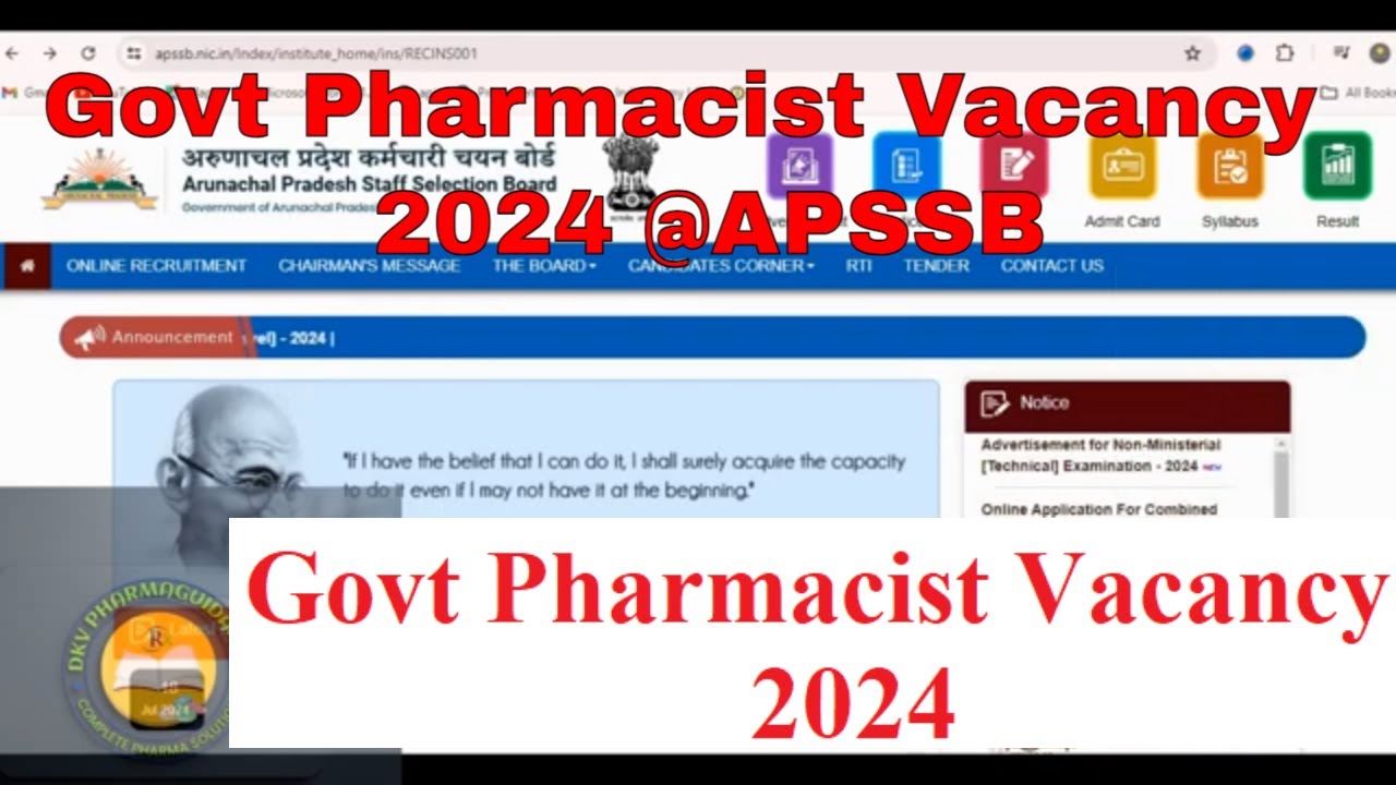 Pharmacist recruitment at APSSB | Central Govt. Pharmacist Vacancy 2024 ...