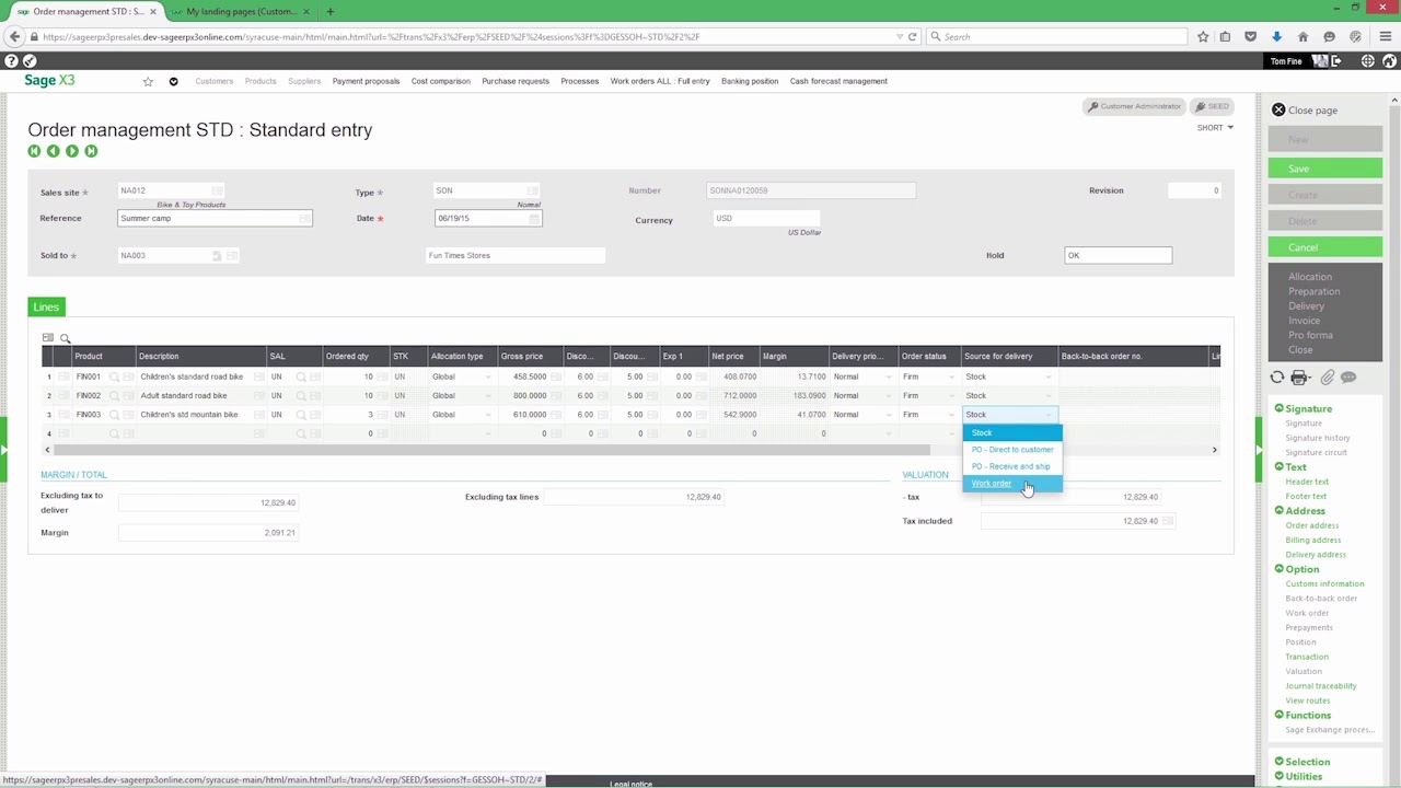 Sage Enterprise Management - Sales Order - YouTube