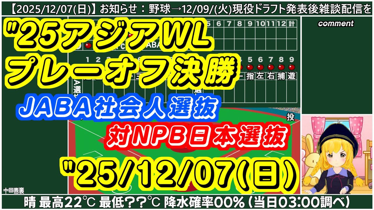 25アジアウインターリーグ】 "25/12/07(日) JABA社会人選抜対NPB日本選抜 プレーオフ決勝戦！【まいちゃん野球ラジオ ...