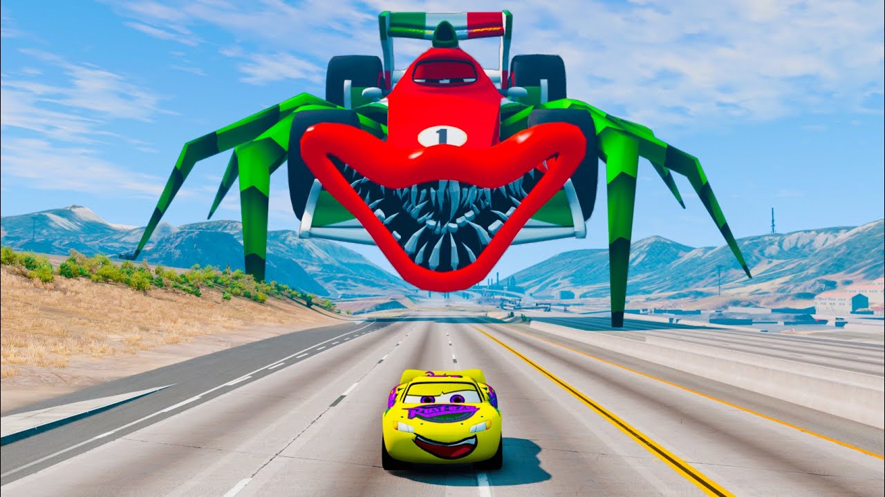 Thunder McQueen vs. Giant Spider-Like Car Monster - Epic Chase ...
