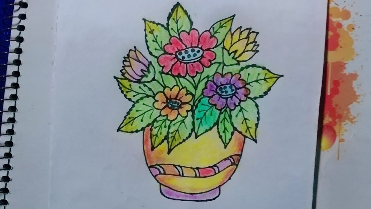 How to draw a flowers pot drawing design// pencil sketch step by step ...