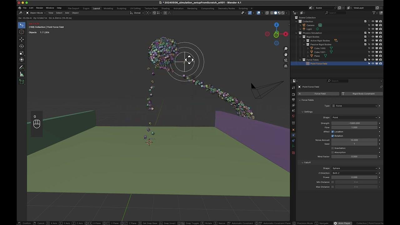 Blender Blog : Simulation Demo : Force fields and rigid bodies - YouTube
